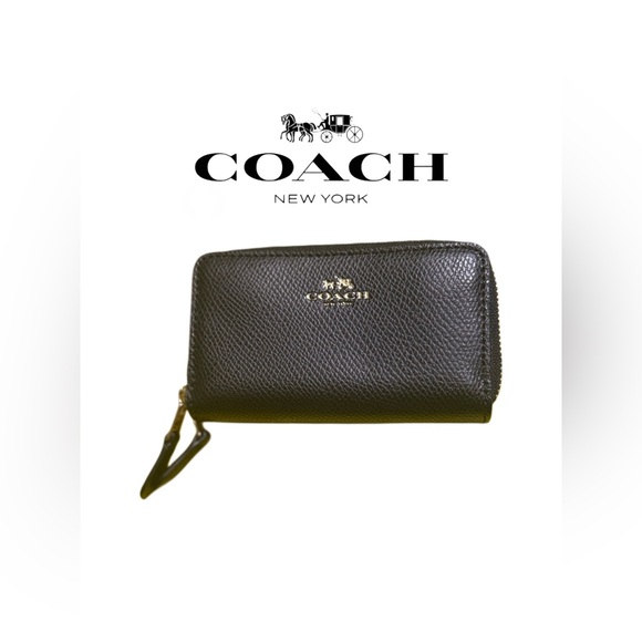 Coach | Bags | Coach Double Zip Mini Wallet Card Case Black Pebble ...